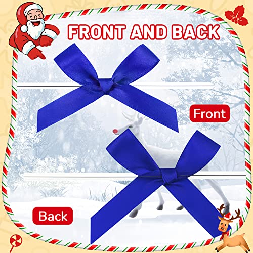 200 Pcs Twist Tie Bows Satin Ribbon 2.6'' DIY Bows for Treat Bags Mini Bows for Crafts Gift Wrapping Bows for Candy Bags, Christmas, Wedding, Party Present Decoration (Royal Blue)