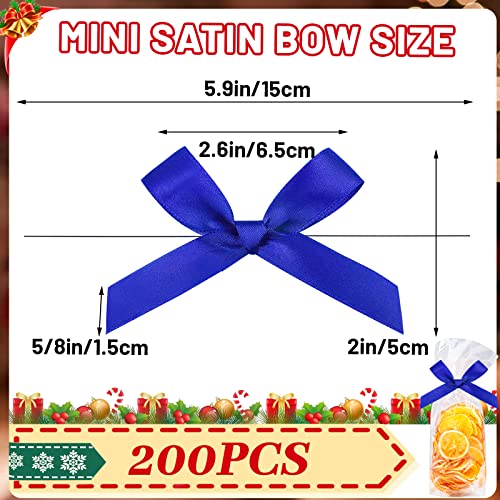 200 Pcs Twist Tie Bows Satin Ribbon 2.6'' DIY Bows for Treat Bags Mini Bows for Crafts Gift Wrapping Bows for Candy Bags, Christmas, Wedding, Party Present Decoration (Royal Blue)