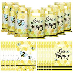 100 pieces bee party gift bags yellow honey bee treat bags with handles honey bumble bee pattern goodie bags plastic candy gift bags for bee baby shower gender reveal birthday party