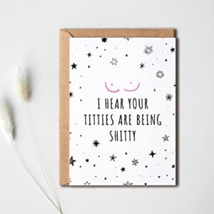 KrysDesigns Titties Are Being Shitty Card Breast Cancer Card - Breast Cancer Gift - I Hear Your Titties Are Being Shitty - Funny Breast Cancer Card For Friend, 5 x 7 inches