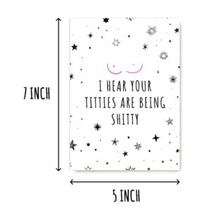 KrysDesigns Titties Are Being Shitty Card Breast Cancer Card - Breast Cancer Gift - I Hear Your Titties Are Being Shitty - Funny Breast Cancer Card For Friend, 5 x 7 inches