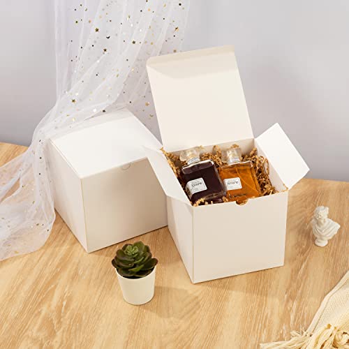 OfficeCastle 10 Pcs White Paper Gift Box with Lids, 6”x6”x6” White Foldable Gift Boxes for Bridesmaid Proposal, Party Favor, Merchant and Trade