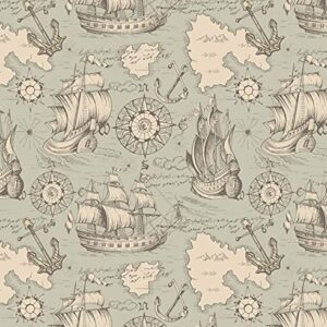 Stesha Party Nautical Wrapping Paper - Ocean Sea Map Gift Wrap - 30 x 20 Inch (3 Sheets)