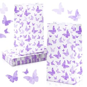 24 pieces butterfly party present bags butterflies safe paper goodie bags gradient butterflies present bags butterfly party decorations goody treat bags for girls women’s birthdays supplies (purple)