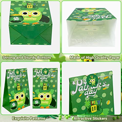 FEBSNOW St Patrick's Day Gift Bags, 40 Pack Shamrock Candy Treat Goodie Bags Lucky Clover Kraft Paper Bags Small St Patrick's Day Gift Bags for Kids Party Favor Bags