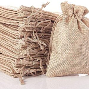 handrong 100pcs Burlap Gift Bag Burlap Bags with Drawstring Jewelry Pouch Jute Hessian Sack Packing Storage Linen bags for Wedding Party Birthday Holiday Treat DIY Art Craft Christmas Favor