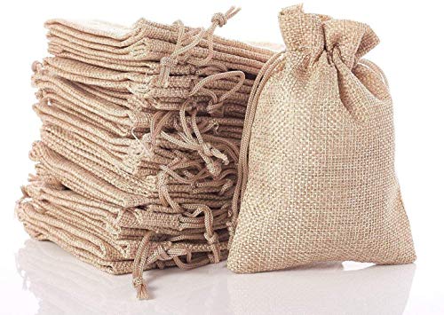 handrong 100pcs Burlap Gift Bag Burlap Bags with Drawstring Jewelry Pouch Jute Hessian Sack Packing Storage Linen bags for Wedding Party Birthday Holiday Treat DIY Art Craft Christmas Favor