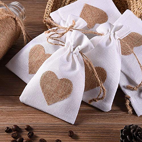 Burlap Bags, 40 Packs 4"x6" Heart Burlap Bag with DIY Tag Drawstring Gift Bags Candy Pouches Linen Gift Pockets for Valentine's Day Wedding Easter Christmas Halloween Thanksgivings New Year