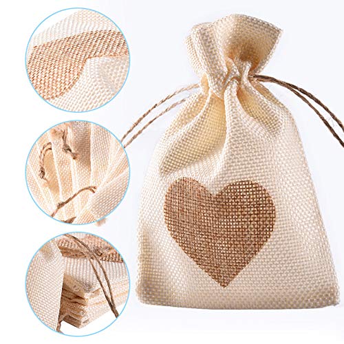 Burlap Bags, 40 Packs 4"x6" Heart Burlap Bag with DIY Tag Drawstring Gift Bags Candy Pouches Linen Gift Pockets for Valentine's Day Wedding Easter Christmas Halloween Thanksgivings New Year