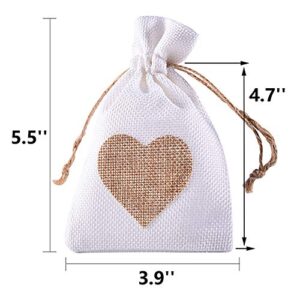 Burlap Bags, 40 Packs 4"x6" Heart Burlap Bag with DIY Tag Drawstring Gift Bags Candy Pouches Linen Gift Pockets for Valentine's Day Wedding Easter Christmas Halloween Thanksgivings New Year