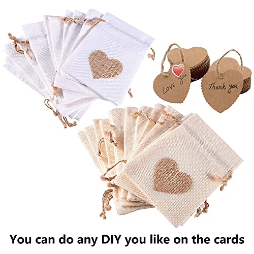 Burlap Bags, 40 Packs 4"x6" Heart Burlap Bag with DIY Tag Drawstring Gift Bags Candy Pouches Linen Gift Pockets for Valentine's Day Wedding Easter Christmas Halloween Thanksgivings New Year