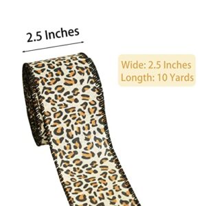 Leopard Ribbon Wired, 2.5 Inch Leopard Print Ribbon, Burlap Cheetah Ribbon for Home Decor, Gift Wrap, DIY Craft