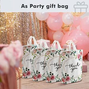 Frienda Floral Thank You Gift Bags,12 x 15 Inch Thank You retail Bags,Plastic business bags with Handle for shopping Present Wrapping,2.76 Mil Thick (50 Pieces)