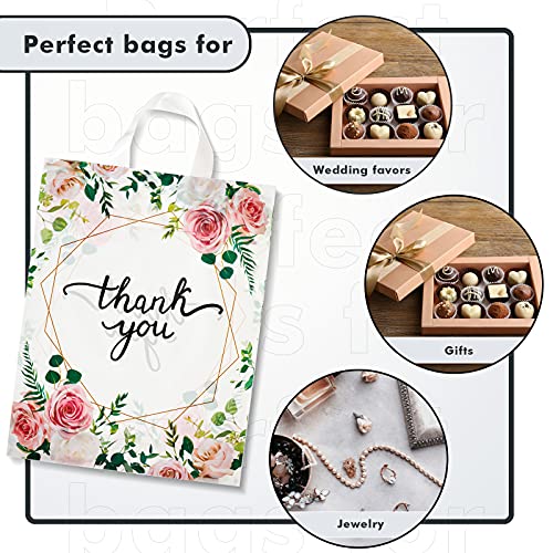 Frienda Floral Thank You Gift Bags,12 x 15 Inch Thank You retail Bags,Plastic business bags with Handle for shopping Present Wrapping,2.76 Mil Thick (50 Pieces)