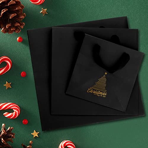 Yesland 30 Pack Black Kraft Paper Bags - 3 Sizes Square Gift Bags Shopping Bags with Ribbon Handles - Reusable Large Retail Business Packaging Bags for Goodie Party Wedding Present(10'', 8'', 6'')