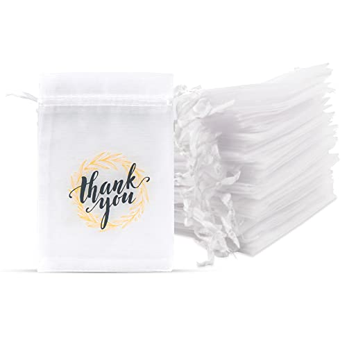 FPAKDH 50 Pieces Thank You Bags Sheer Organza Gift Bags Small Jewelry Present Bags with Drawstring 4 x 6 Mesh Wedding Party Favor Bags for Sachet Jewelry Candy Soap Makeup Party Favor Bags White