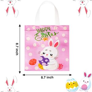 JOYIN 24 Pcs Easter Gift Bags, 8.7" x 8.7" Mini Size Creamed Tone Easter Gift Kraft Treat Goodie Bags and Basket with Handles for Easter Egg Hunt, Easter Party Favors