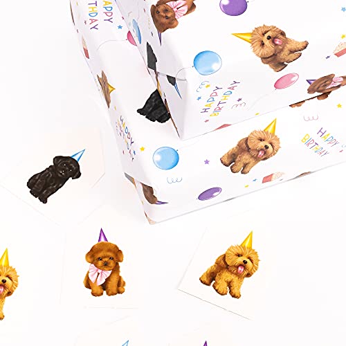 CENTRAL 23 - Happy Birthday Wrapping Paper - Dogs in Hats - 6 Sheets of Birthday Gift Wrap - White Pink and Blue - For Kids - Recyclable