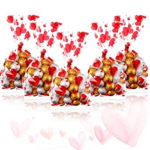 120 Pieces Valentine Cello Bags Heart Printed Cellophane Wraps with 200 Pieces Twist Ties for Valentine's Day Party Supplies, Weddings, Bridal or Baby Shower