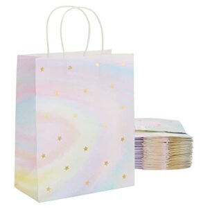 blue panda 24 pack pastel tie dye paper gift bags with handles for boutique and small business supplies (10 x 8 x 4 in)