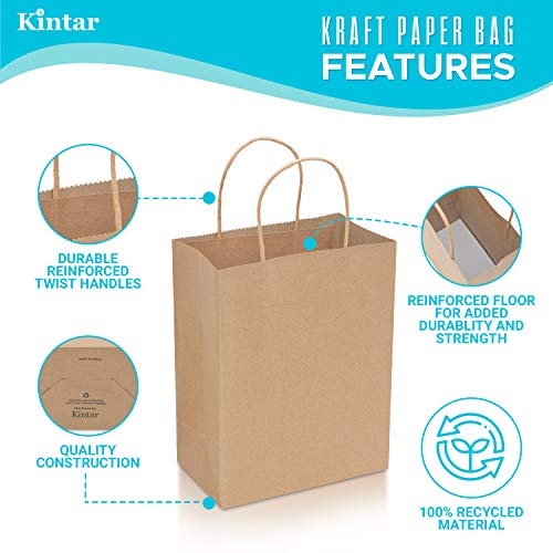 Brown paper bags with handles 100 pack 50pcs of 6.25"x3.5"x8" & 50pcs of 8"x4.5"x10.5" - paper bag, well made quality bags, brown bags with handles bulk, kraft paper bags bulk, small paper bags