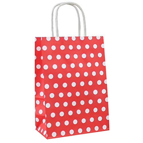 ADIDO EVA Small Polka Dot Christmas Gift Bags Red Kraft Paper Bags with Handles for Party Favors (8.2 x 6 x 3.1 In 12 PCS)