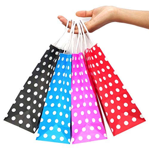 ADIDO EVA Small Polka Dot Christmas Gift Bags Red Kraft Paper Bags with Handles for Party Favors (8.2 x 6 x 3.1 In 12 PCS)