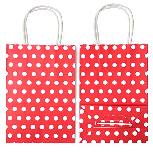 ADIDO EVA Small Polka Dot Christmas Gift Bags Red Kraft Paper Bags with Handles for Party Favors (8.2 x 6 x 3.1 In 12 PCS)