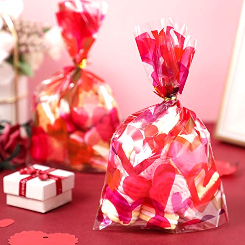 Zonon Valentine Cellophane Bags Heart Candy Treat Bag Holiday Clear Goodie Bags Party Favor Bags with 700 Pieces Twist Ties for Valentine's Day Craft Wrapping Decoration Supplies (240)