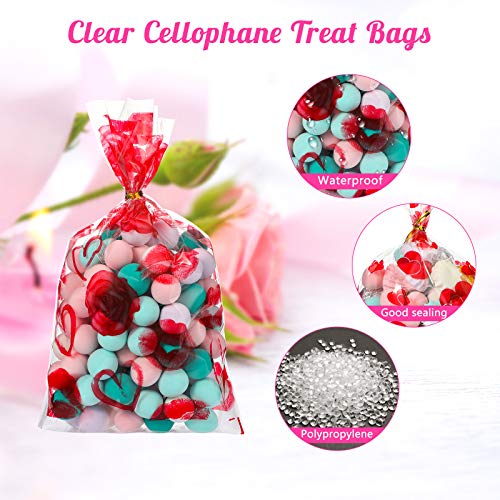 Zonon Valentine Cellophane Bags Heart Candy Treat Bag Holiday Clear Goodie Bags Party Favor Bags with 700 Pieces Twist Ties for Valentine's Day Craft Wrapping Decoration Supplies (240)