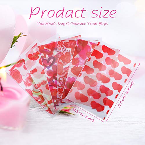 Zonon Valentine Cellophane Bags Heart Candy Treat Bag Holiday Clear Goodie Bags Party Favor Bags with 700 Pieces Twist Ties for Valentine's Day Craft Wrapping Decoration Supplies (240)