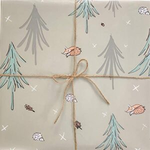 Large 30ft Roll Forest Fox Wrapping Paper and Hedgehog Wrapping Paper for Christmas, Birthdays, Baby Showers, Woodland Theme, and Holidays 30in. X 360in |75 sq. ft.|