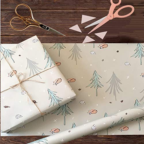 Large 30ft Roll Forest Fox Wrapping Paper and Hedgehog Wrapping Paper for Christmas, Birthdays, Baby Showers, Woodland Theme, and Holidays 30in. X 360in |75 sq. ft.|