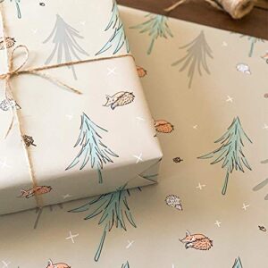 Large 30ft Roll Forest Fox Wrapping Paper and Hedgehog Wrapping Paper for Christmas, Birthdays, Baby Showers, Woodland Theme, and Holidays 30in. X 360in |75 sq. ft.|