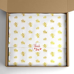 MR FIVE 30 Sheets White with Metallic Gold Bee Tissue Paper Bulk,20" x 28",Gold Bee Design Tissue Paper for Gift Bags,Gold Gift Wrapping Tissue Paper for Bee Party