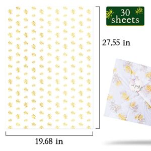 MR FIVE 30 Sheets White with Metallic Gold Bee Tissue Paper Bulk,20" x 28",Gold Bee Design Tissue Paper for Gift Bags,Gold Gift Wrapping Tissue Paper for Bee Party