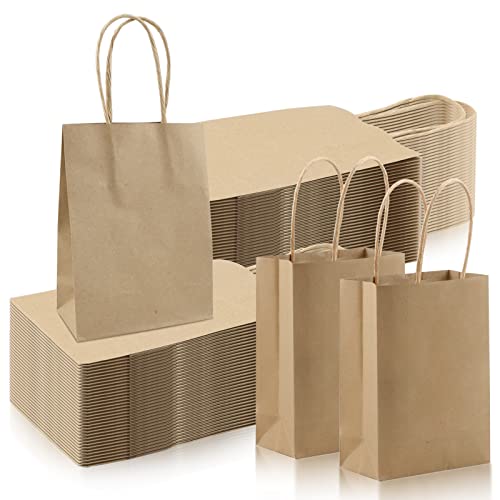 BadenBach 40 Pack Small Kraft Gift Bags with Handles,6.3"x4.7"x2.4",Recycled Mini Kraft Paper Gift Bags Bulk Candy Treat Party Favor Bag for Grocery Retail Christmas Birthday Wedding (Brown)