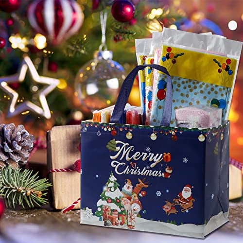 Christmas Gift Bags 16 packs, Christmas Tote Bags Medium Size Holiday Gift Bags with Handle, Reusable Non-Woven Shopping Bags for Xmas Gifts Wrapping Party Supplies Open Size 12.4*9.84*6.69 in