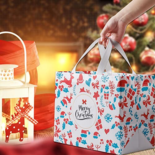 Christmas Gift Bags 16 packs, Christmas Tote Bags Medium Size Holiday Gift Bags with Handle, Reusable Non-Woven Shopping Bags for Xmas Gifts Wrapping Party Supplies Open Size 12.4*9.84*6.69 in