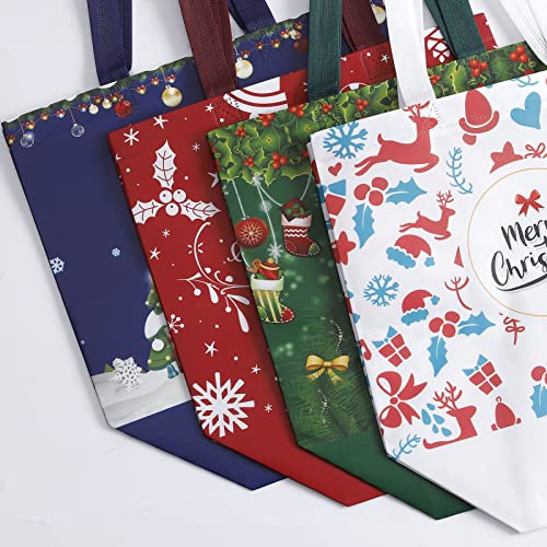 Christmas Gift Bags 16 packs, Christmas Tote Bags Medium Size Holiday Gift Bags with Handle, Reusable Non-Woven Shopping Bags for Xmas Gifts Wrapping Party Supplies Open Size 12.4*9.84*6.69 in