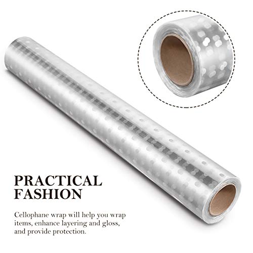 NUOBESTY Cellophane Wrap Roll Clear White Dot Pattern Florist Paper Wrapper Gift Wrappings Packing Paper for Flowers Craft Basket Bouquet Food