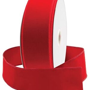 Red Wire Ribbon Velvet 2.5 (2 1/2) Inch Wide Wired-Edge Trim Clearance - Valentines Day Gift Wrapping Bow, Indoor Outdoor Christmas Tree Trimming Bows/Winter Wedding Ribbons Xmas Crafts & Gifts (30)