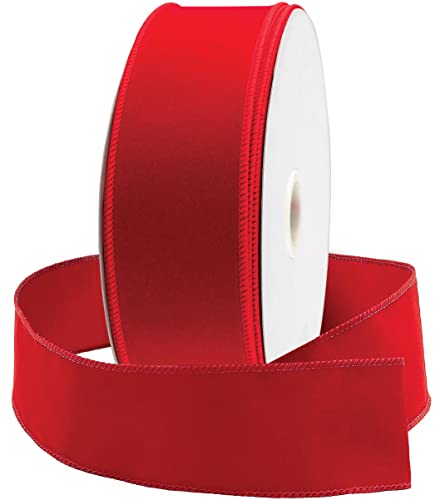 Red Wire Ribbon Velvet 2.5 (2 1/2) Inch Wide Wired-Edge Trim Clearance - Valentines Day Gift Wrapping Bow, Indoor Outdoor Christmas Tree Trimming Bows/Winter Wedding Ribbons Xmas Crafts & Gifts (30)