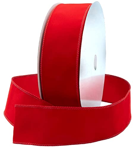 Red Wire Ribbon Velvet 2.5 (2 1/2) Inch Wide Wired-Edge Trim Clearance - Valentines Day Gift Wrapping Bow, Indoor Outdoor Christmas Tree Trimming Bows/Winter Wedding Ribbons Xmas Crafts & Gifts (30)