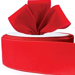 Red Wire Ribbon Velvet 2.5 (2 1/2) Inch Wide Wired-Edge Trim Clearance - Valentines Day Gift Wrapping Bow, Indoor Outdoor Christmas Tree Trimming Bows/Winter Wedding Ribbons Xmas Crafts & Gifts (30)