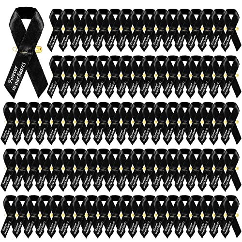 100 Pcs Funeral Ribbons Memorial Ribbon Funeral Pins Classic Memorial Service Respect Meditation Personalized Ribbon Bow with Safety Pins for Mourning Remembrance Day Funeral Event