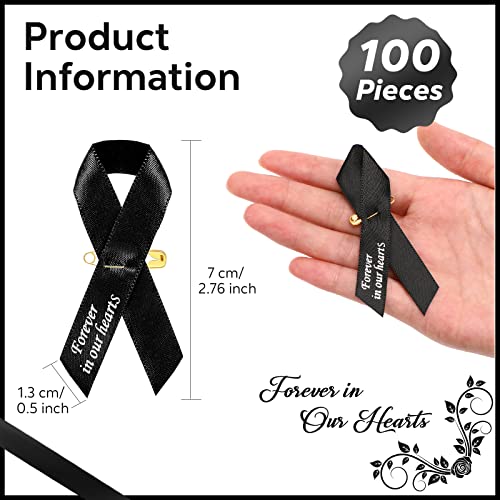 100 Pcs Funeral Ribbons Memorial Ribbon Funeral Pins Classic Memorial Service Respect Meditation Personalized Ribbon Bow with Safety Pins for Mourning Remembrance Day Funeral Event