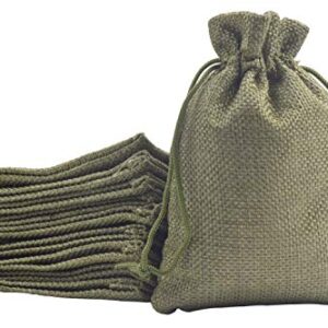 Sansam 50pcs 10.0x14.0cm/4.0''x5.6'' Army Green Lining Burlap Small Gift Bags Hemp/Hessian Bags, Jewelry Pouches, Wedding Favors, Jewelry Packing, Sacks