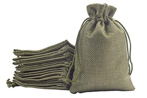 Sansam 50pcs 10.0x14.0cm/4.0''x5.6'' Army Green Lining Burlap Small Gift Bags Hemp/Hessian Bags, Jewelry Pouches, Wedding Favors, Jewelry Packing, Sacks