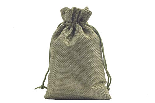 Sansam 50pcs 10.0x14.0cm/4.0''x5.6'' Army Green Lining Burlap Small Gift Bags Hemp/Hessian Bags, Jewelry Pouches, Wedding Favors, Jewelry Packing, Sacks